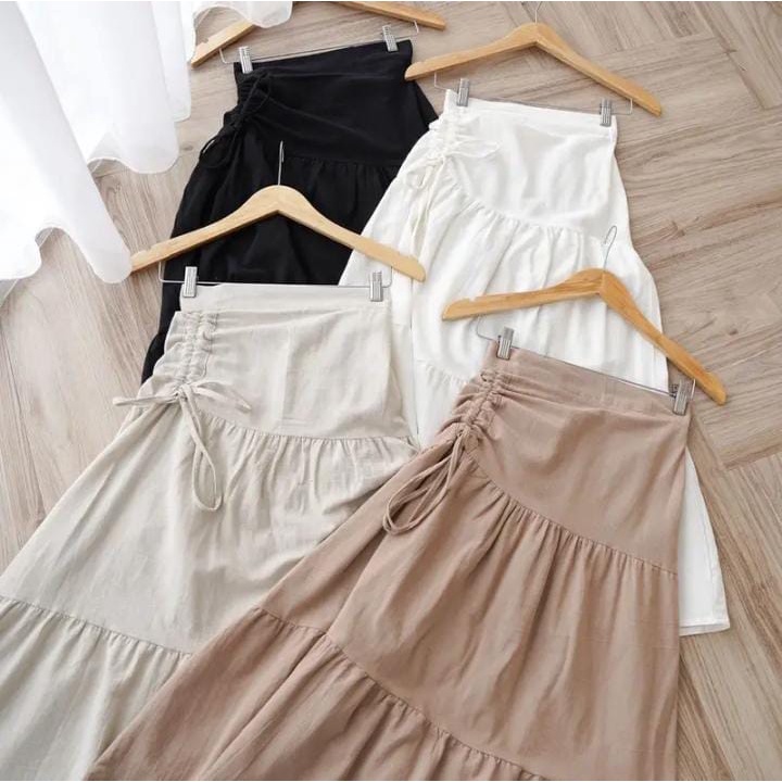 Linen Strap Long Drawstring Skirt // LINEN Strap Long Drawstring Skirt ...