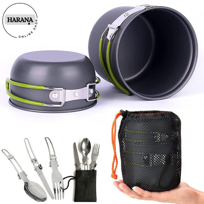 Outdoor Camping Cooking Equipment, 7 PCS Cookset Camp Pot Pan Bowls ...
