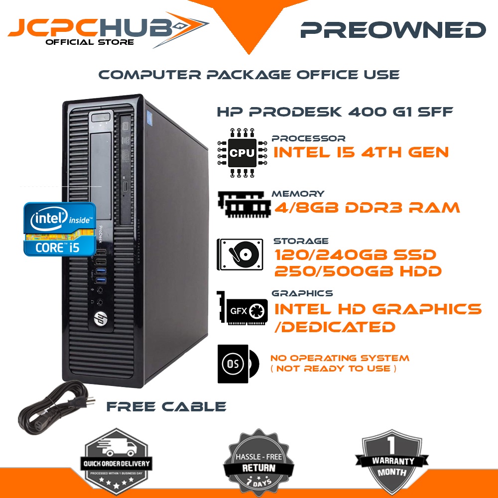 HP Desktop Unit ProDesk SFF Intel i5 4th Gen Computer Package Office ...