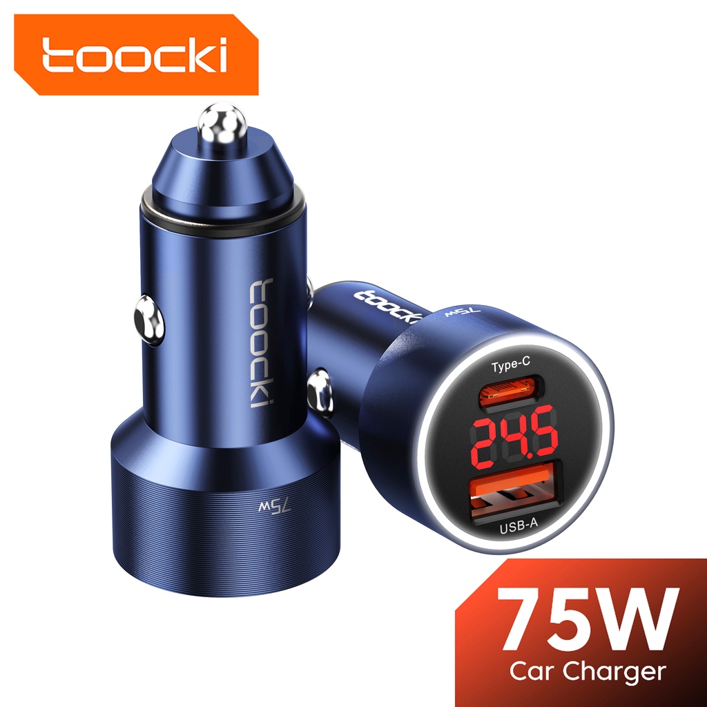 Toocki 75W USB C Car Charger Digital Display PD Fast Charging Dual Port ...