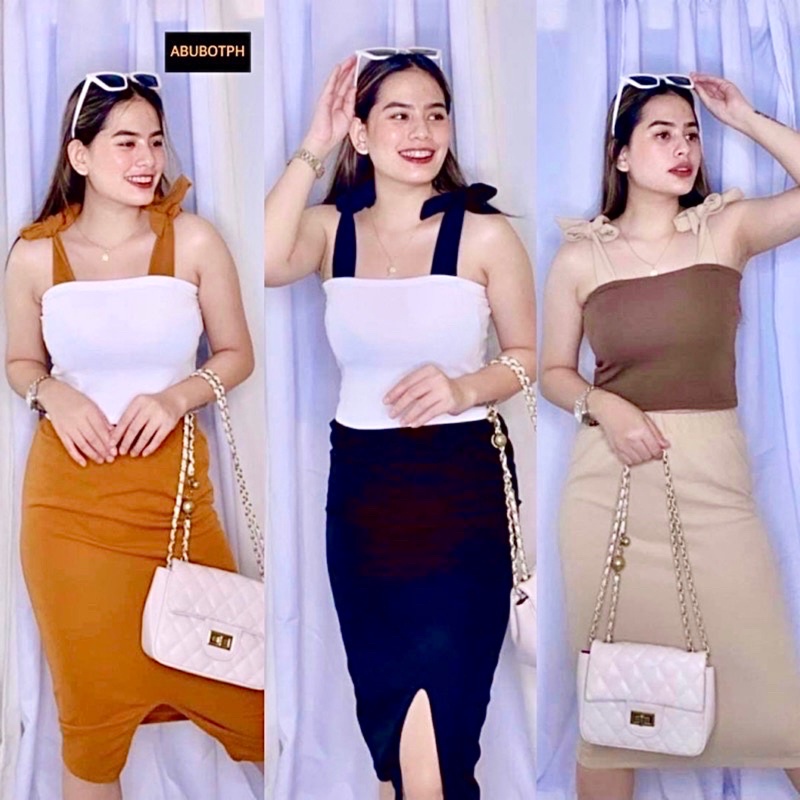 SASSA KOREAN Terno Top and Slit Skirt Coordinates | Shopee Philippines