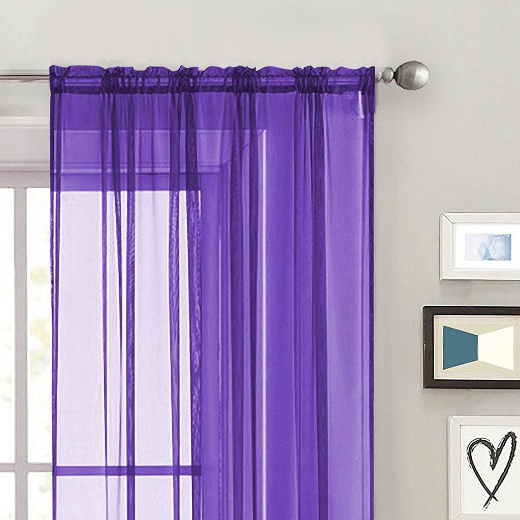 UK Two-Tone and Plain Color Sheer Voile Organza Window Curtain 95*200cm ...