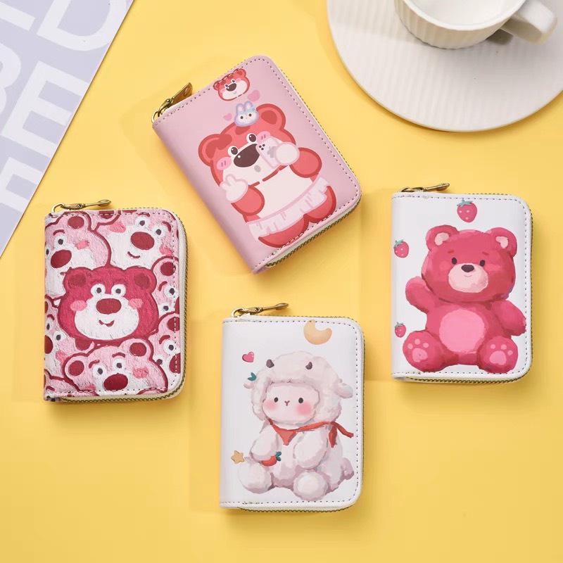Women's Mini Zipper Wallet with Many Compartments Super Cute Pink Teddy ...