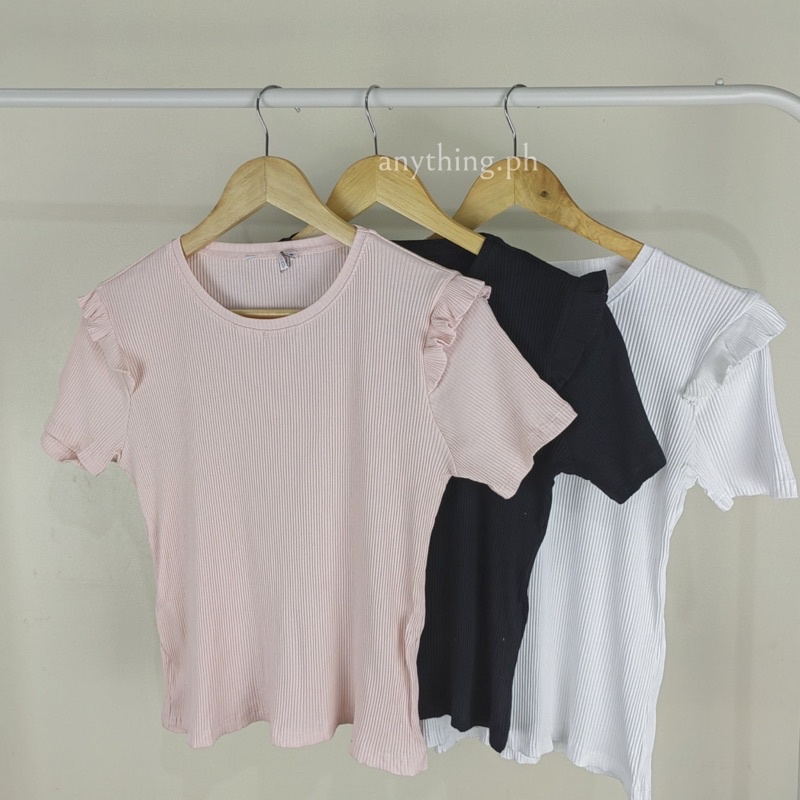 ZARA RIBBED TSHIRT With RUFFLES | Original Overrun | Shopee Philippines