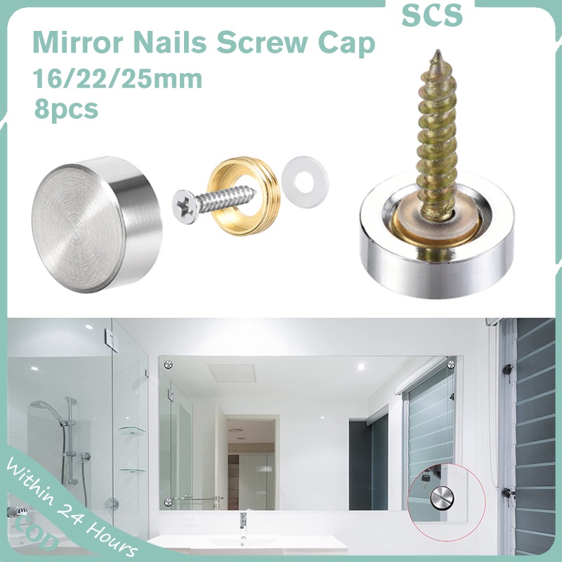 8 PCS Stainless Steel Screw Cover 16/22/25mm Mirror Screws Fasteners ...