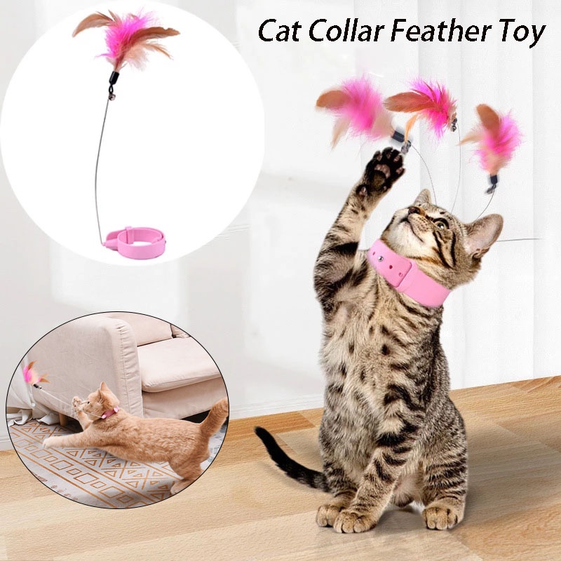 Pet Cat Collar Bell Feather Toy Pet Teaser Wand Cat Toys Stick Kitten ...