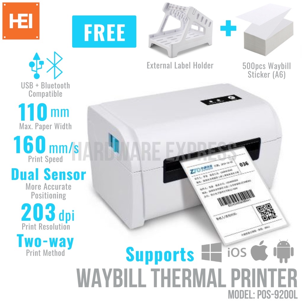 POS-9200L USB + Bluetooth Waybill Thermal Label Printer A6 (FREE Label ...