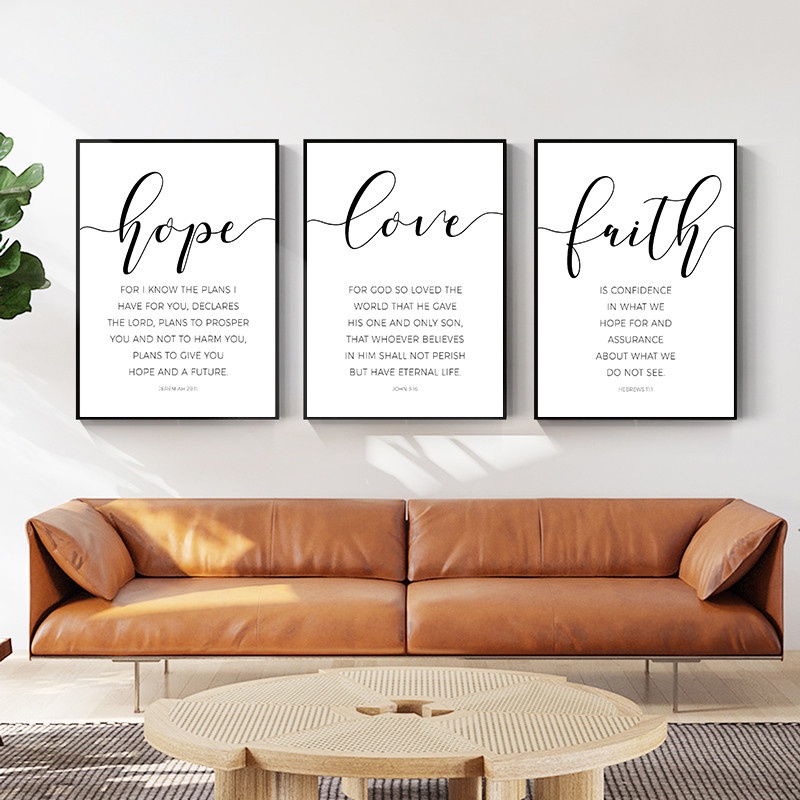 Faith Hope Love Print Bible Verse Canvas Painting Christian Poster Wall ...