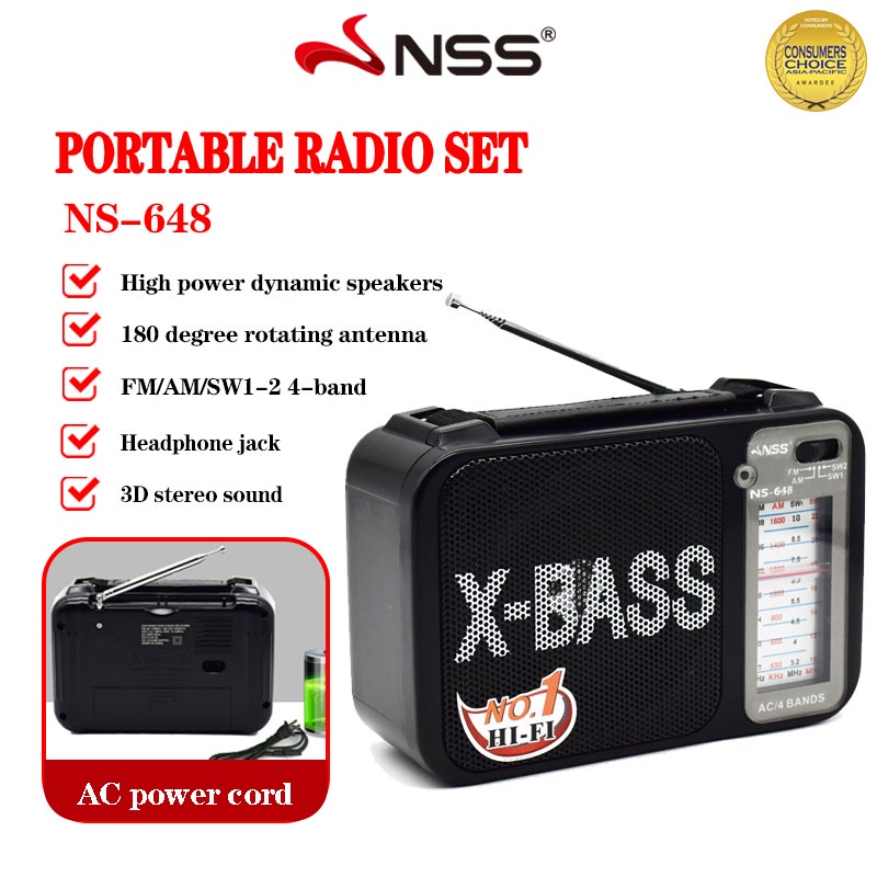 NSS Radio Speaker HI-FI Super Sound FM/AM/SW1-4 Band Transistor Radio ...