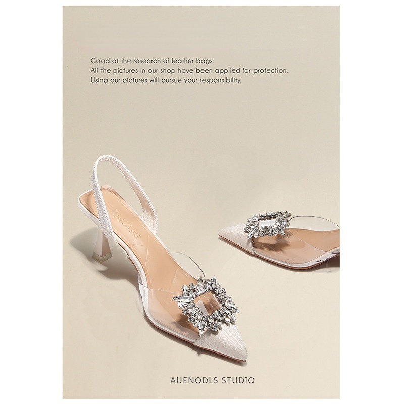 Women Transparent Square Buckle Back Stiletto Toe-Covered Sandals ...