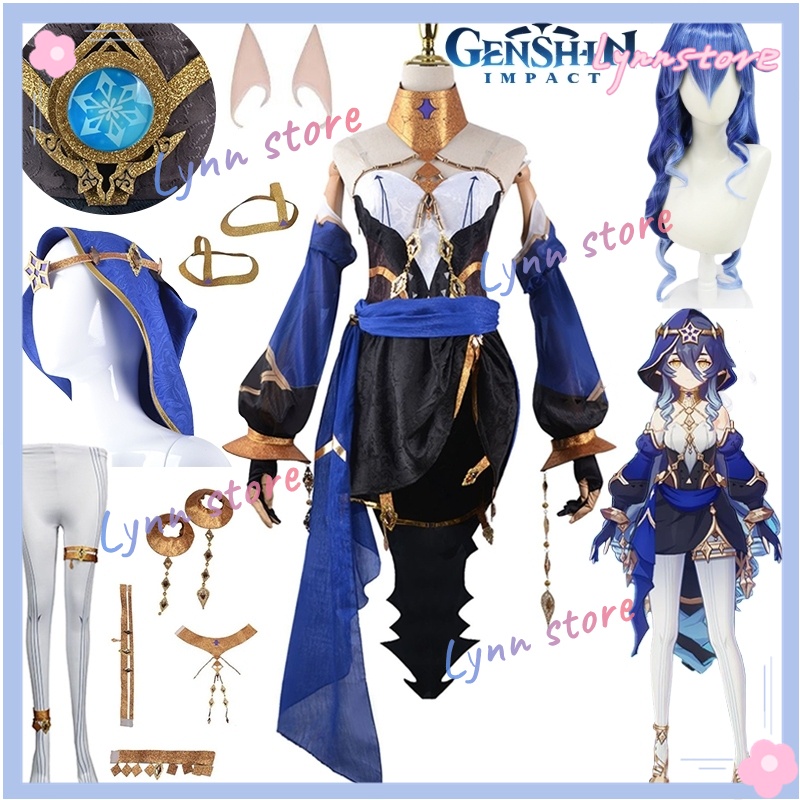 GENSHIN IMPACT LAYLA Cosplay Costume Full Set 14 pcs Dress Wig Hat ...
