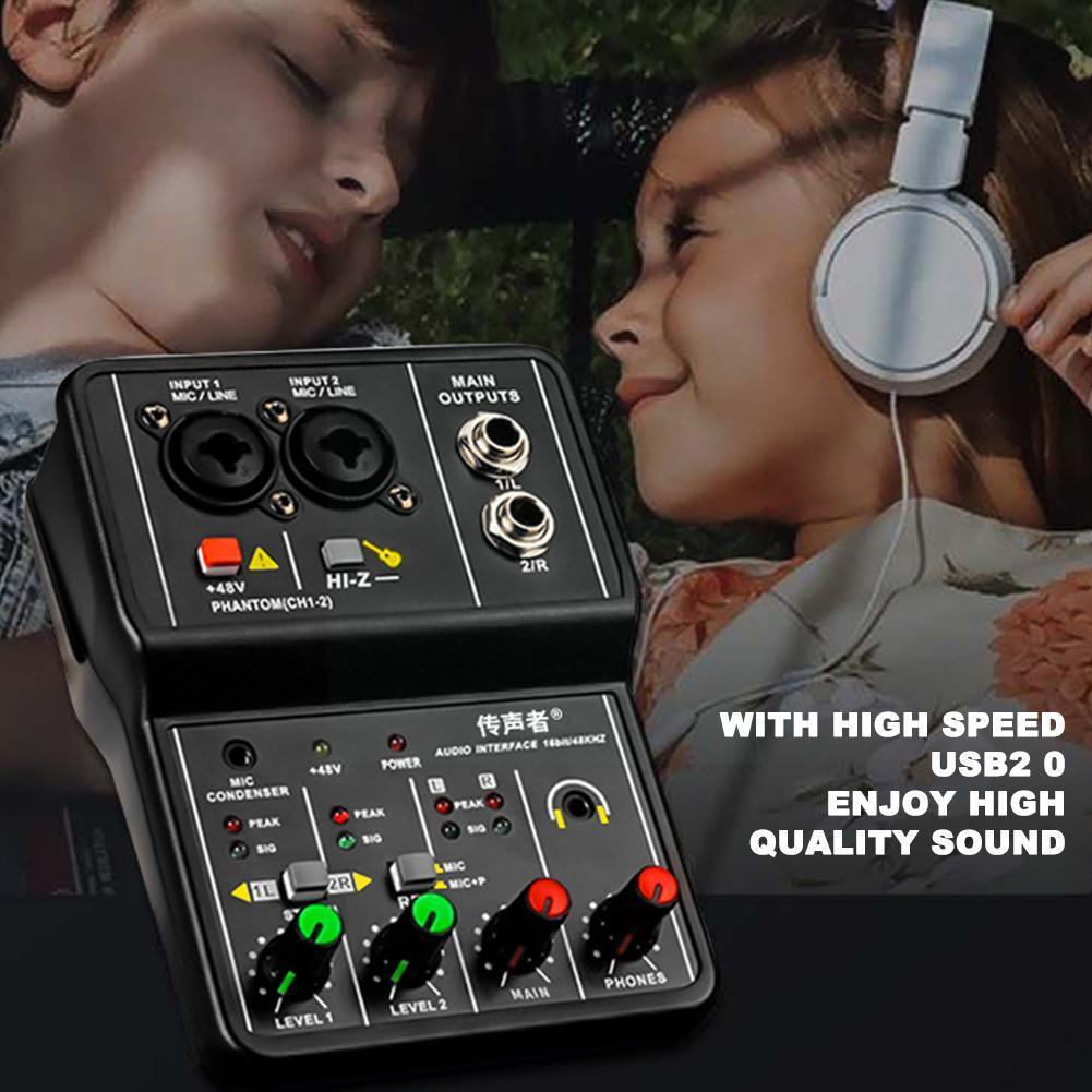 TEYUN Q12 USB Audio Interface Sound Card 48V Drive-fre 2-way Mixer For ...