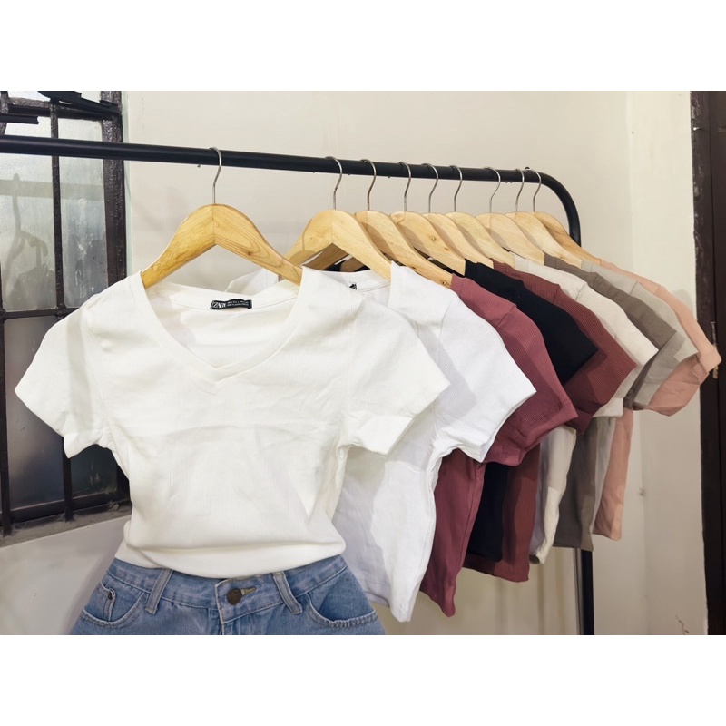 V-Neck Top Ribbed Crop Top | Shopee Philippines