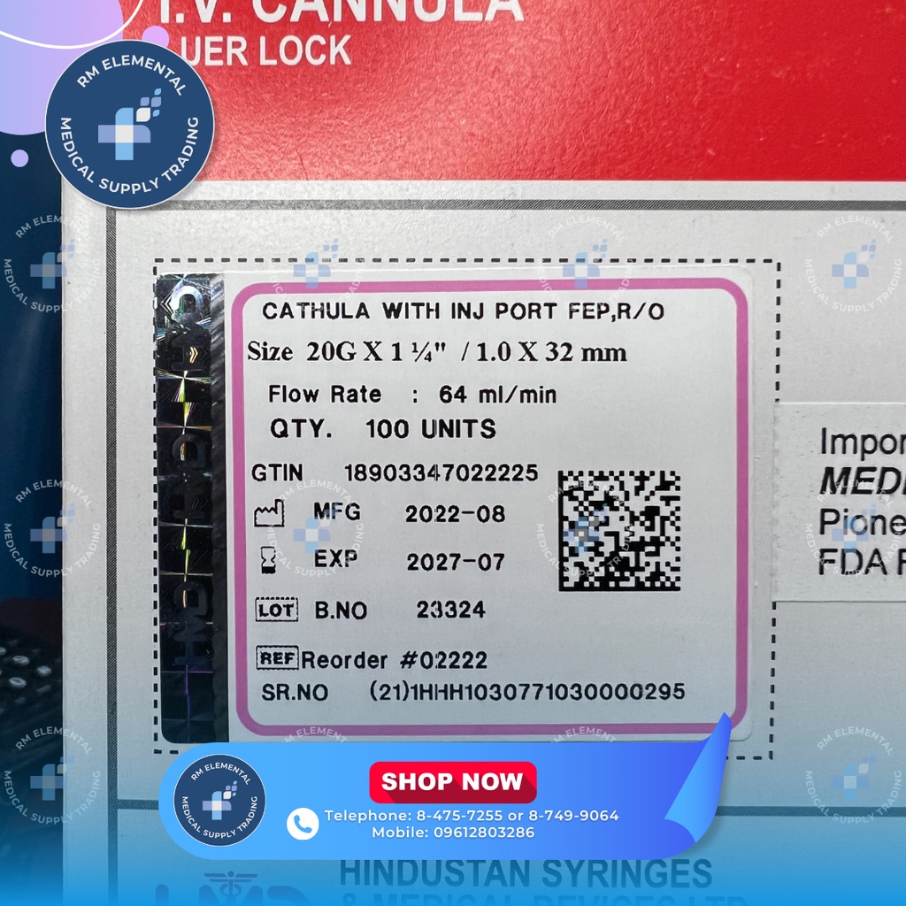 [ BOX ] CATHULA I.V. Cannula With Luer Lock (100s)GAUGE-18, 20, 22, 24 ...