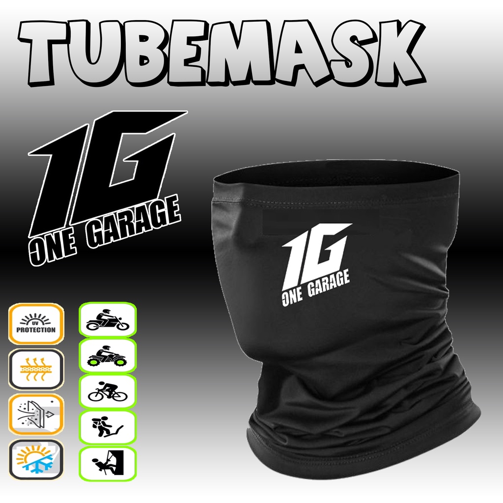 Motodeck One Garage 1G silk print tubemask half face cover plain black ...