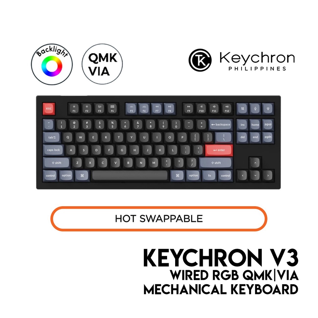 Keychron V3 QMK Mechanical Keyboard, Carbon Black, TKL, Wired, RGB, Hot ...