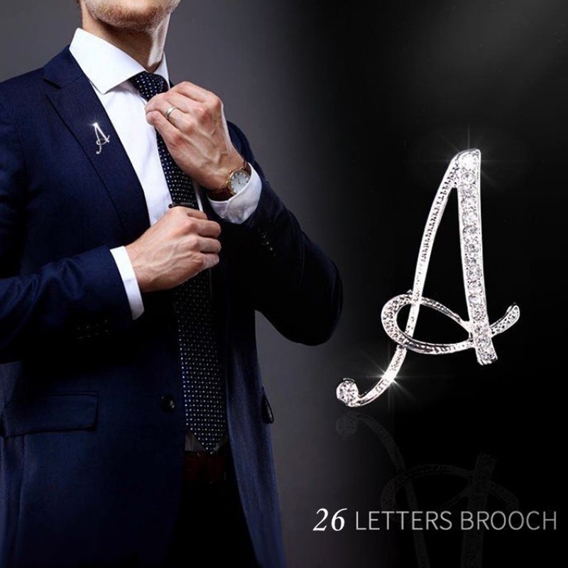 Elegant Silver Crystal Rhinestones Initial Letter Alphabet Brooch Pin ...