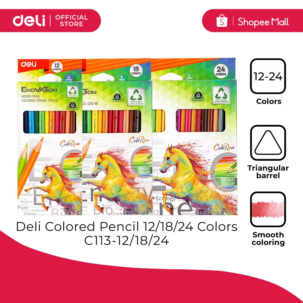 Deli C113-12/18/24 Colored Pencil 12/18/24 Colors | Shopee Philippines
