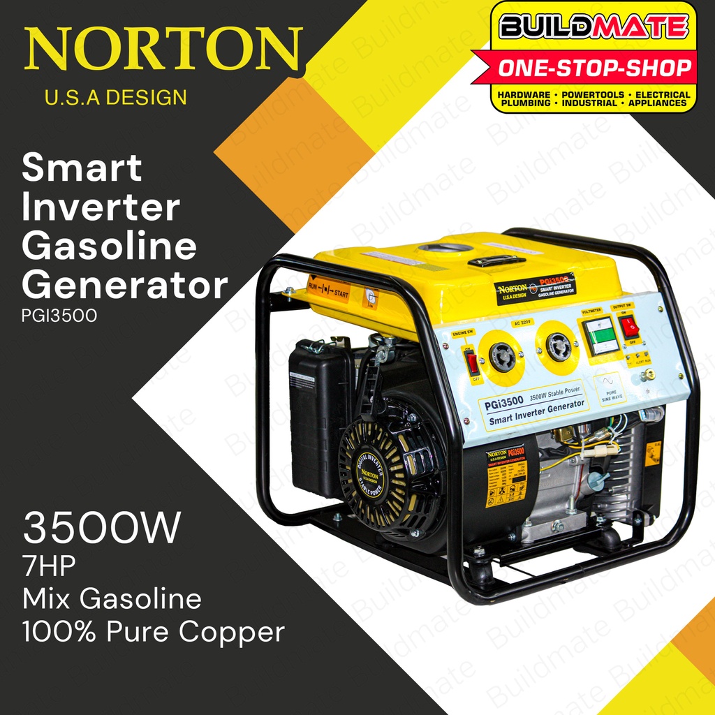 NORTON Smart Inverter Generator 3500W 7HP Mix Gasoline Generator 100% ...