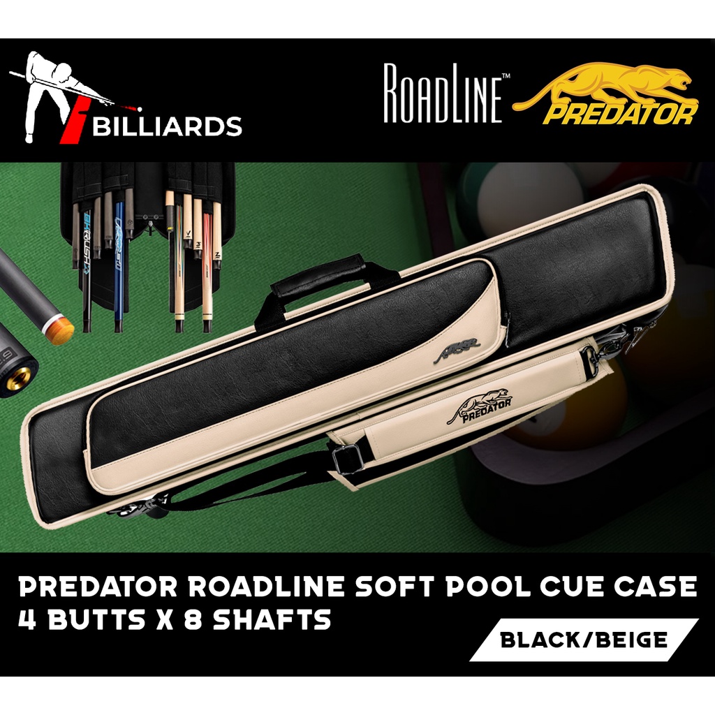 Predator Roadline Soft Pool Cue Case BLACK BEIGE 4 Butts x 8 Shafts ...