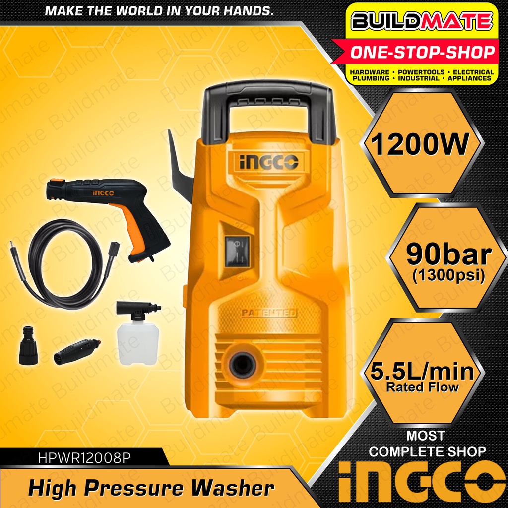 INGCO High Power Pressure Washer Heavy Duty 1200W HPWR12008P •BUILDMATE• IPT | Shopee Philippines
