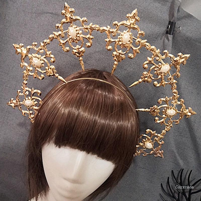 Crazy Halos Crowns Mary Goddess Spiked Gold Tiara Headband Womens ...
