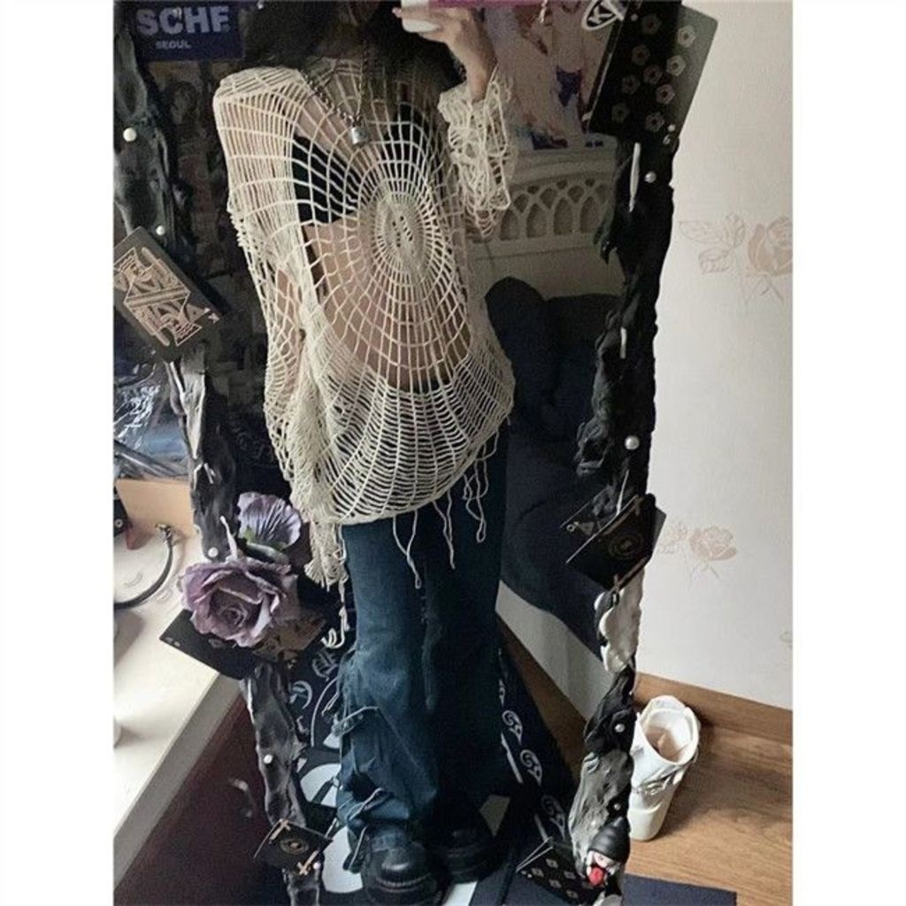 Sexy Top Spider Web Hollow Hole Crochet VIBE Style Loose oversize Lazy ...