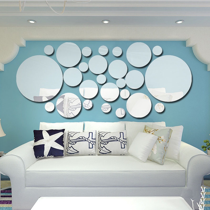26pcs Set Mirror Wall Sticker Circle Decal Art Mural Living Room Decor ...