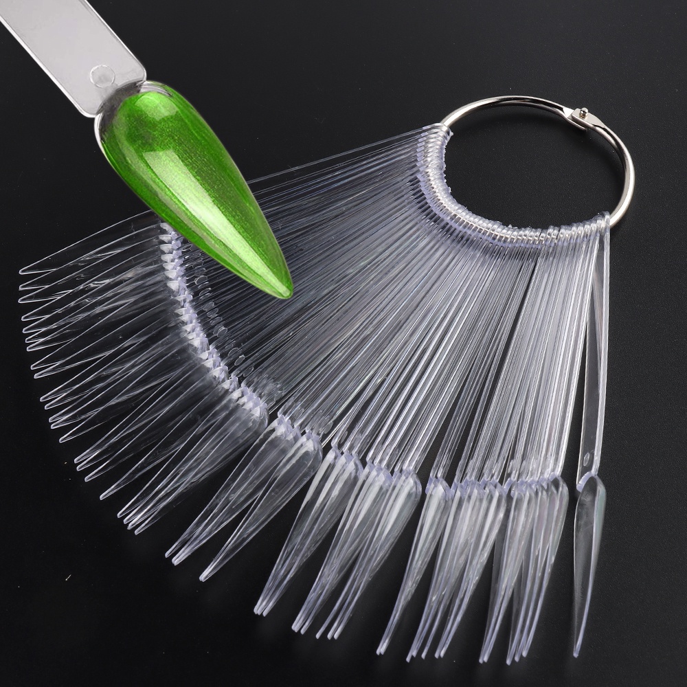 32/50Pcs Nail Swatches Oval Stiletto Clear Nails Tips Gel Polish Color ...