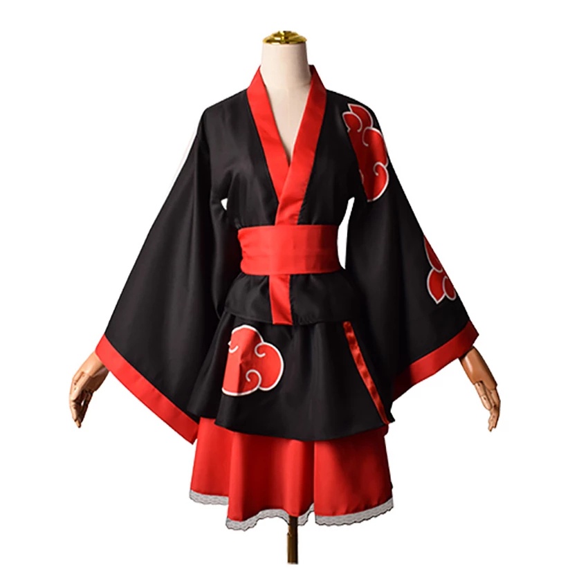 Akatsuki Cosplay Anime Kimono Dress Girl Halloween Costume Ninja Suit ...