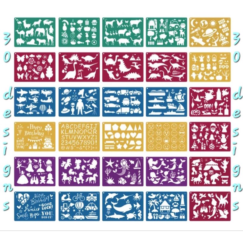 T27. (30 designs) DRAWING SOFT TEMPLATE STENCILS RULER FOR KIDS ...
