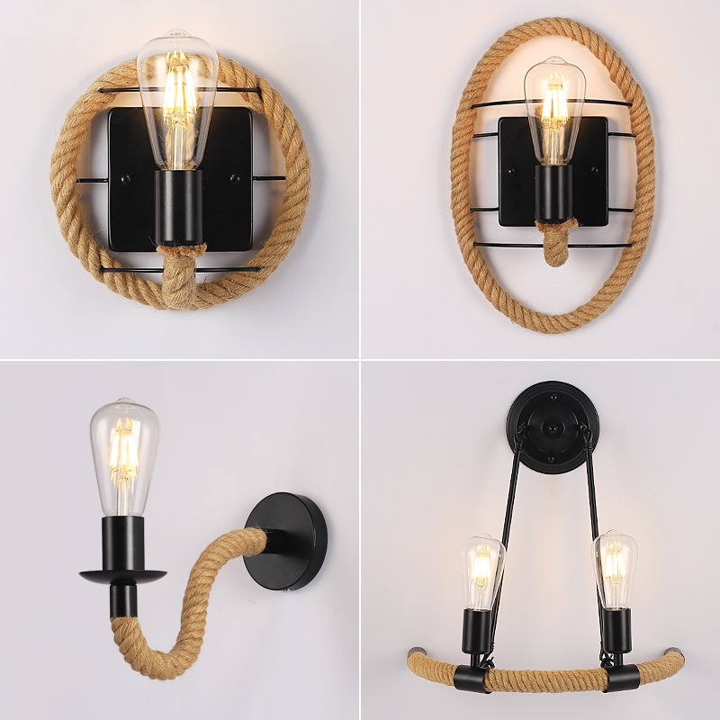 Retro hemp rope wall lamp loft retro industrial style creative country ...