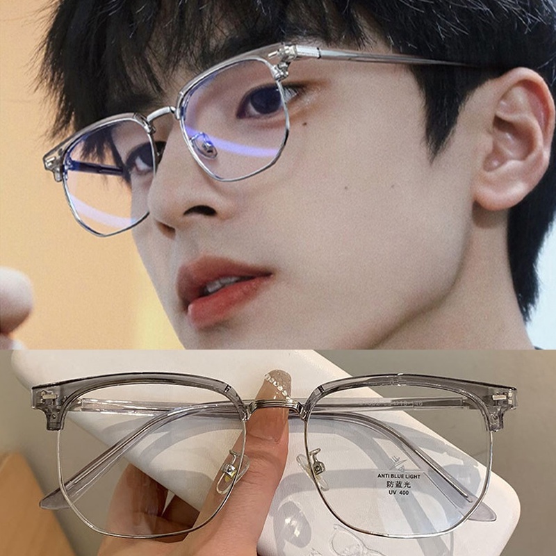 Irislove Korean Grey Semi-rimless Square Frame Glasses for Men Boys ...