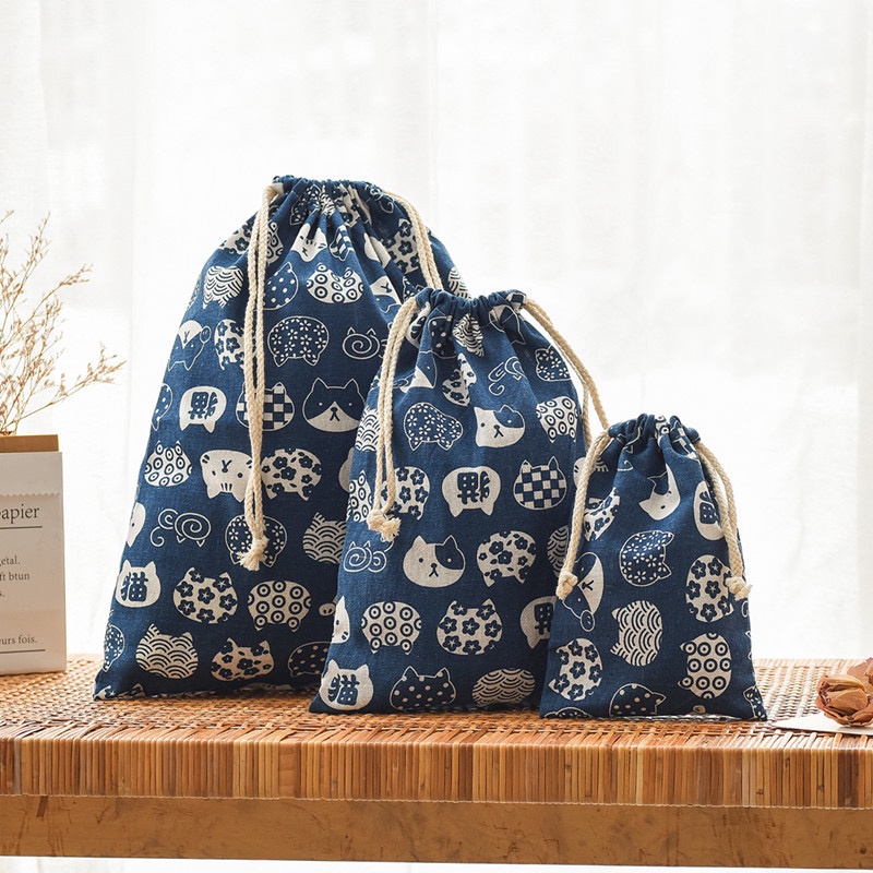 Drawstring Pocket Bag Storage Organizer Cotton Linen Cosmetic Travel ...