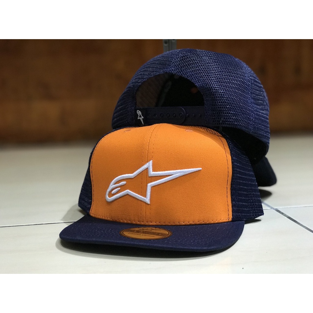 Topi Unisex Hat ALPINESTAR SNAPBACK TRUCKER CAP (Orange) | Shopee ...