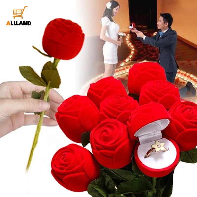 Creative Rose Flower Ring Case/ Velvet Red Rose Jewelry Box/ Storage ...