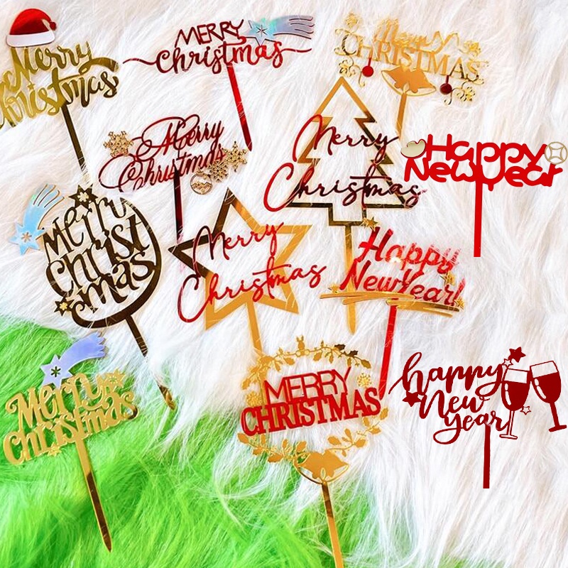 2023 Cake Topper Happy New Year Acrylic Cake Topper Christmas Tree Cake ...
