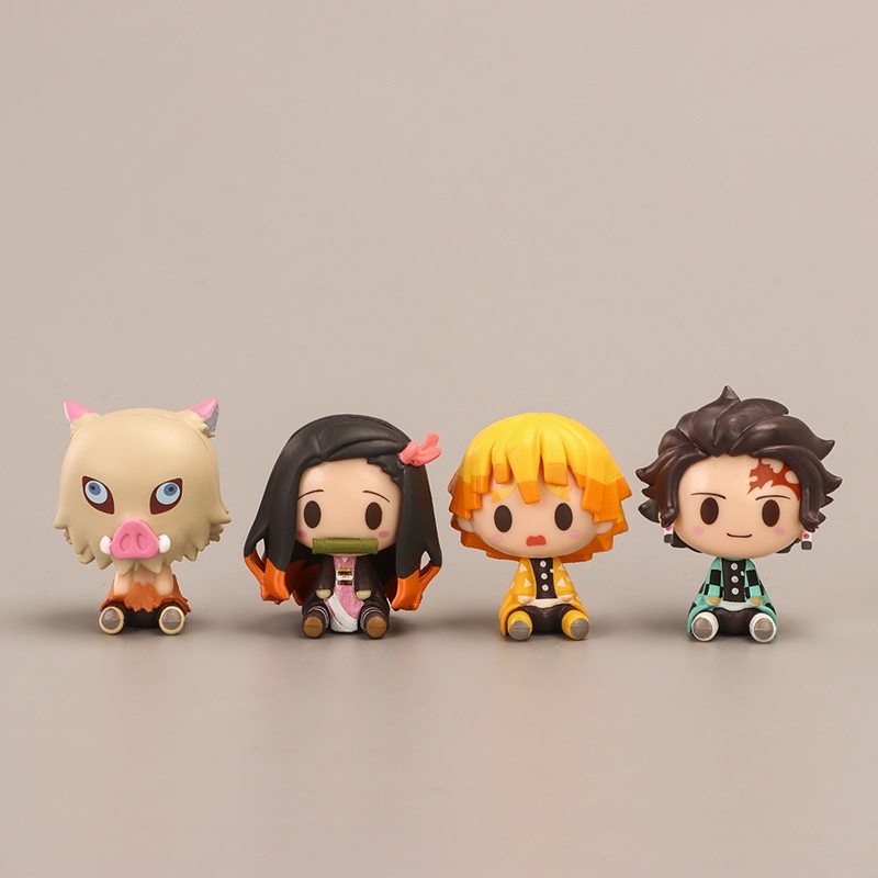 4 Styles Q Version Demon Slayer Figures Cartoon Kitchen Gate Tanjirou ...