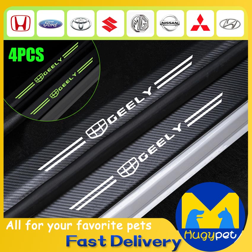 4Pcs Luminous Car Side Step Door Sill Protector Carbon Fiber Seal ...