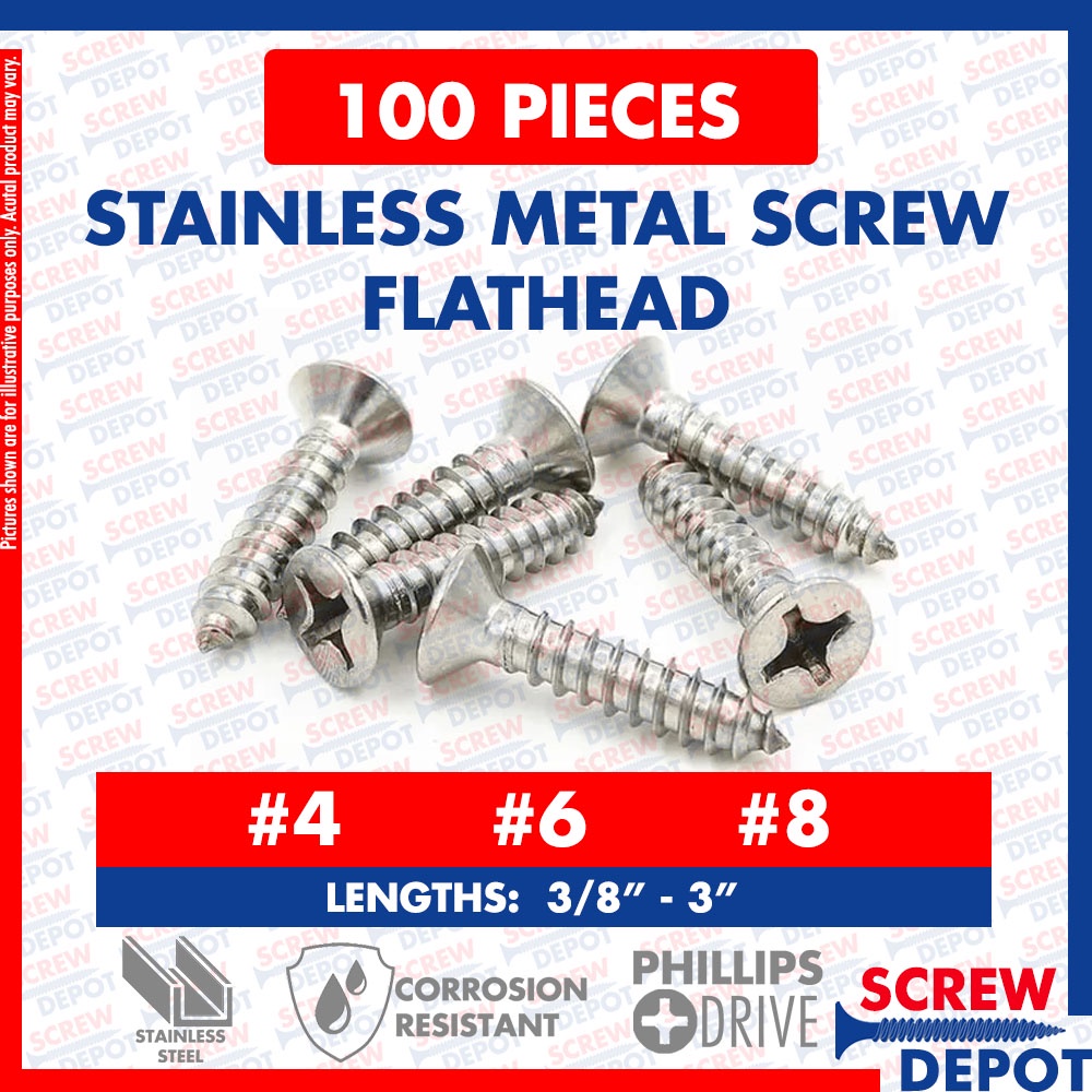 50-100PCS #4 #6 #8 SS Flathead Metal Screw | Countersunk Head MS FH Stainless 4 6 8 Screw Depot ...