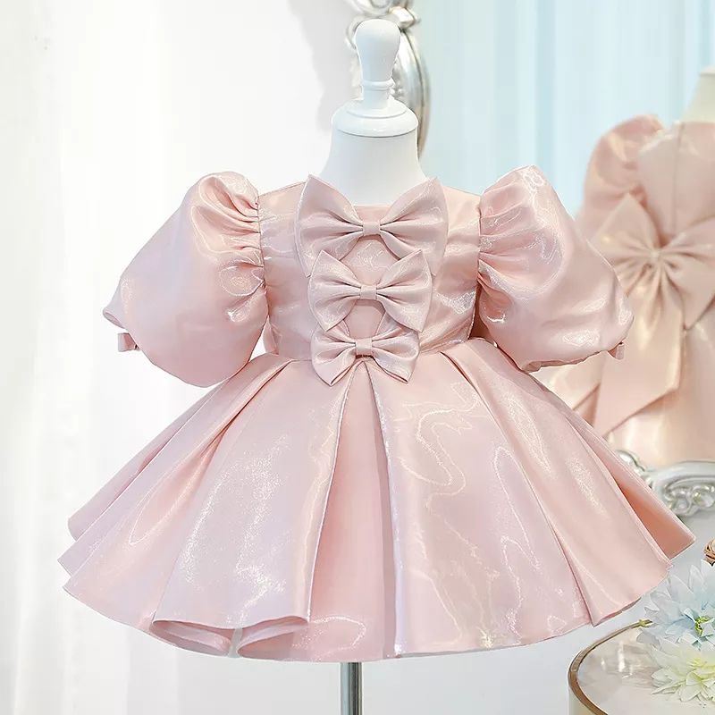 Two tone Baby Kids Newborn Puff Sleeves 1st Birthday Girl Wedding ...