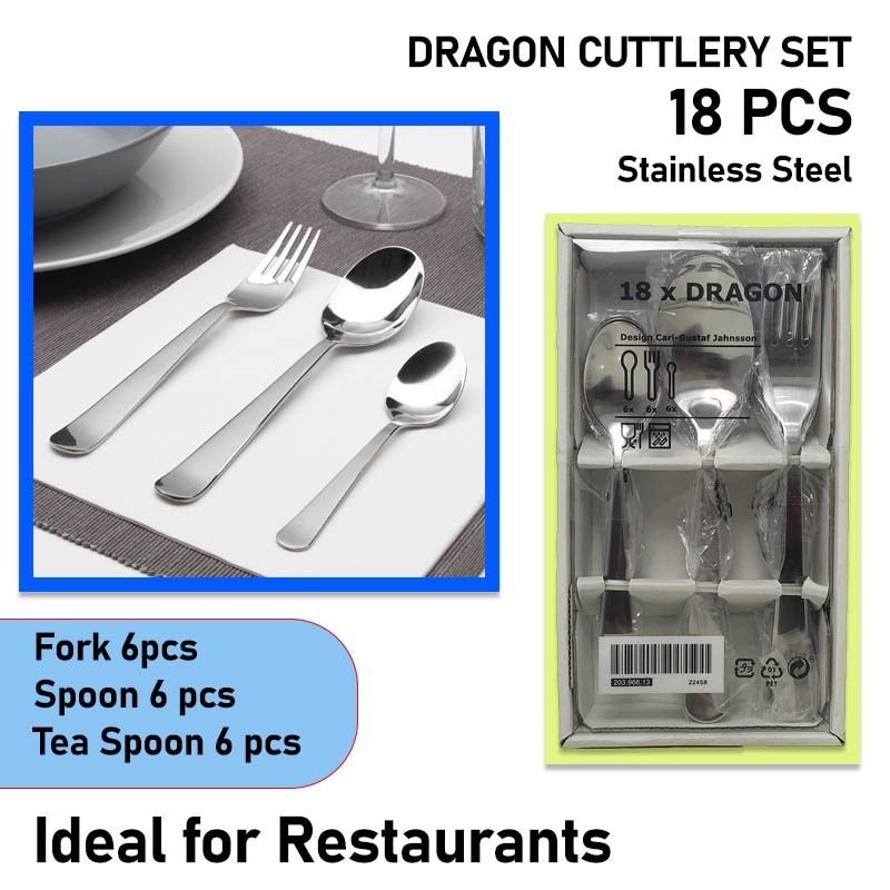 IKEA DRAGON SPOON AND FORK SET 18pcs CUTLERY SET 20396613 | Shopee ...