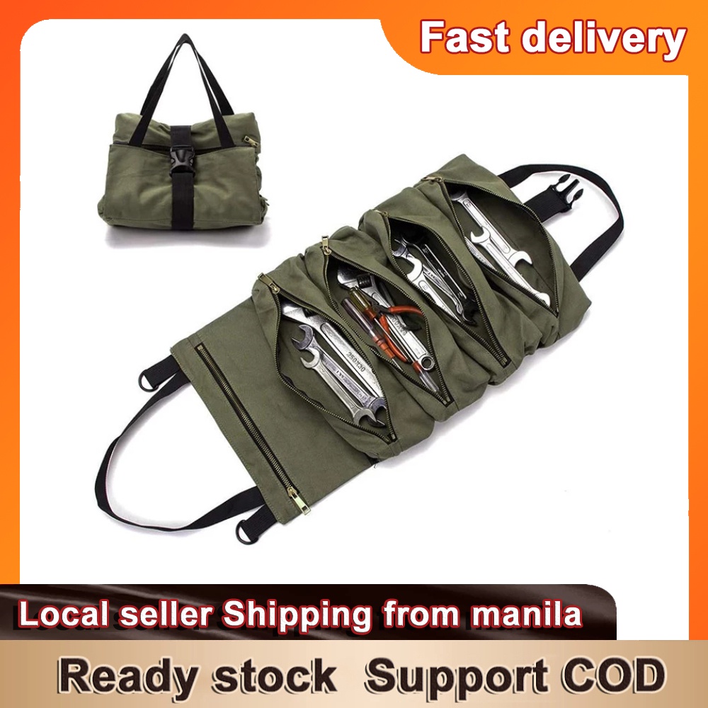 Tool Roll Large Wrenches Roll Portable Tools Bag Canvas Tool Organizer ...