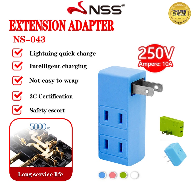 NSS Extension Adaptor 3 Socket Outlet Power Adapter Three Plug Rotating ...