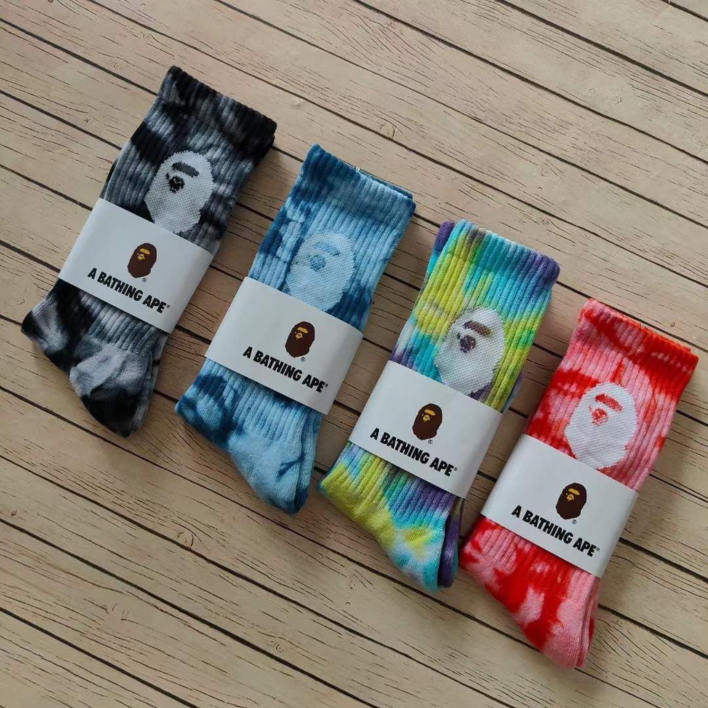 Bape Tie Dye Sock Ape Head embroidery Unisex High cut thick sports ...