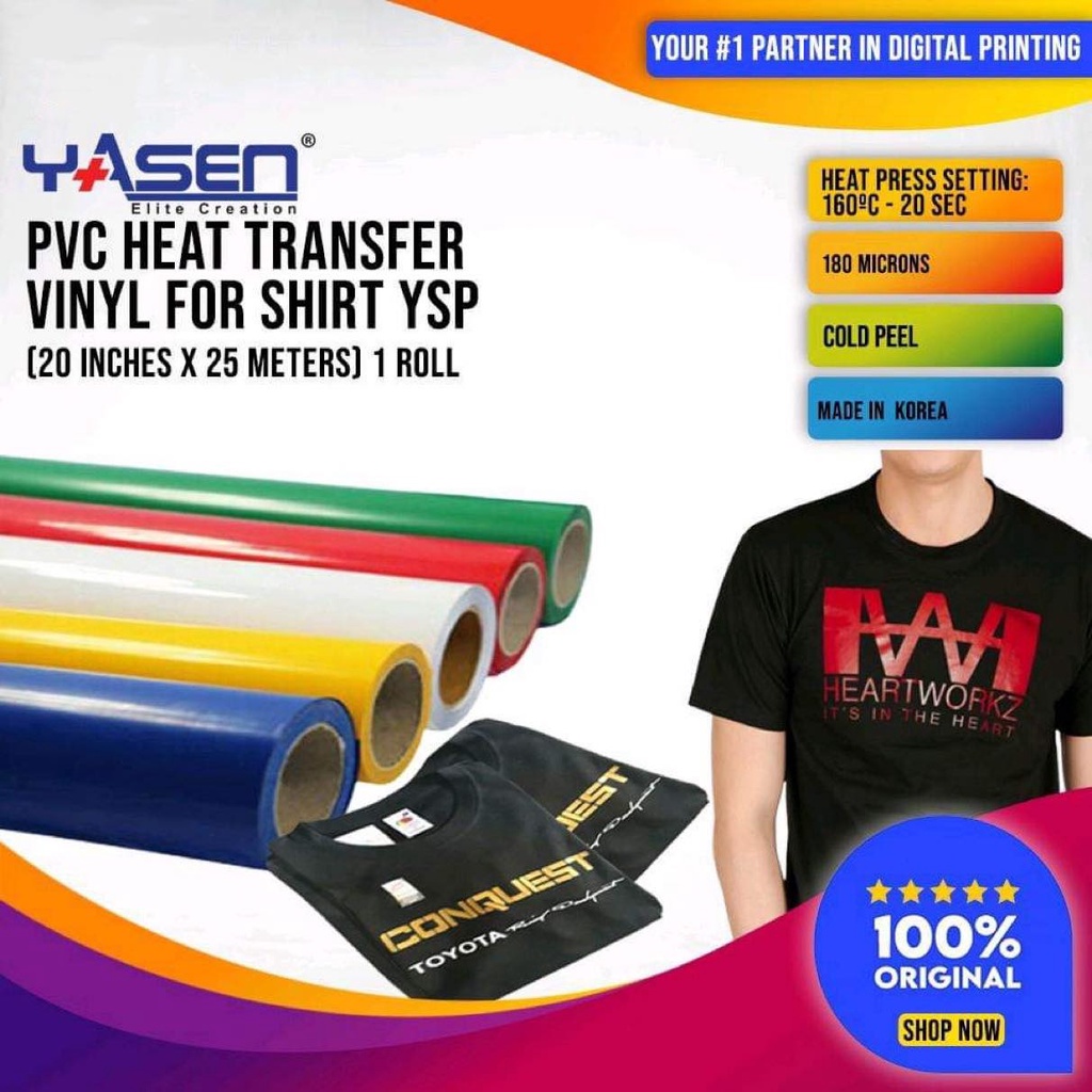 20Inch PVC Heat Transfer Vinyl Roll 25Meters Yasen Brand | Shopee ...