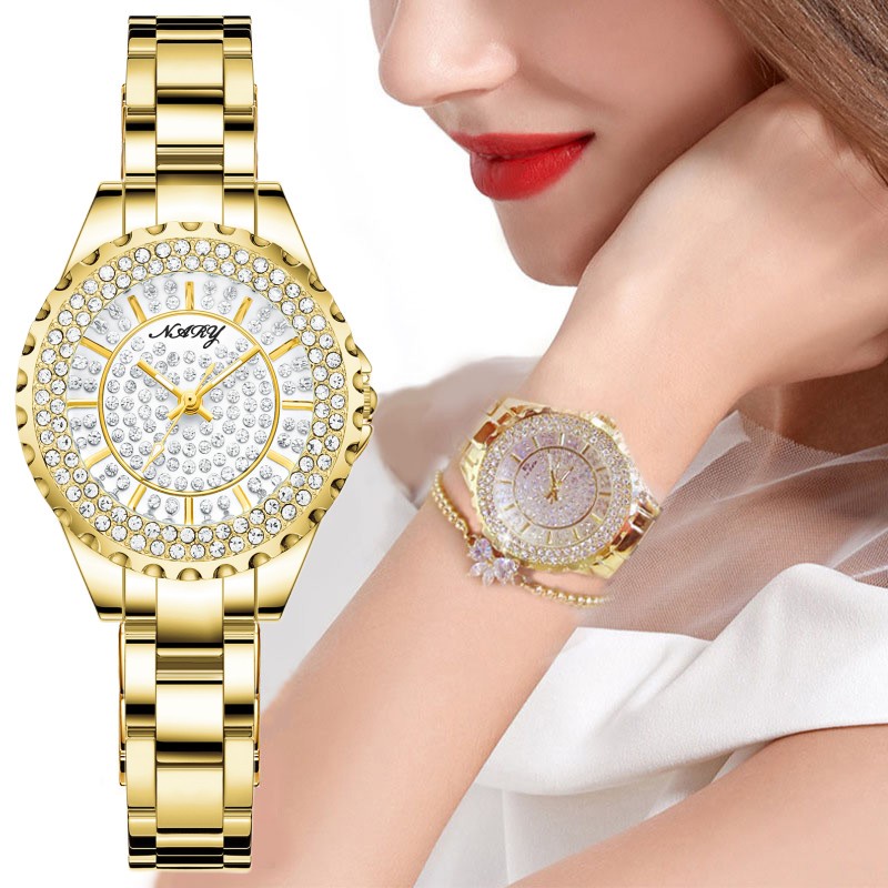 [Buy 1 Watch Free 1 Bangle] NARY Brand Original Women Rhinestones Dress ...
