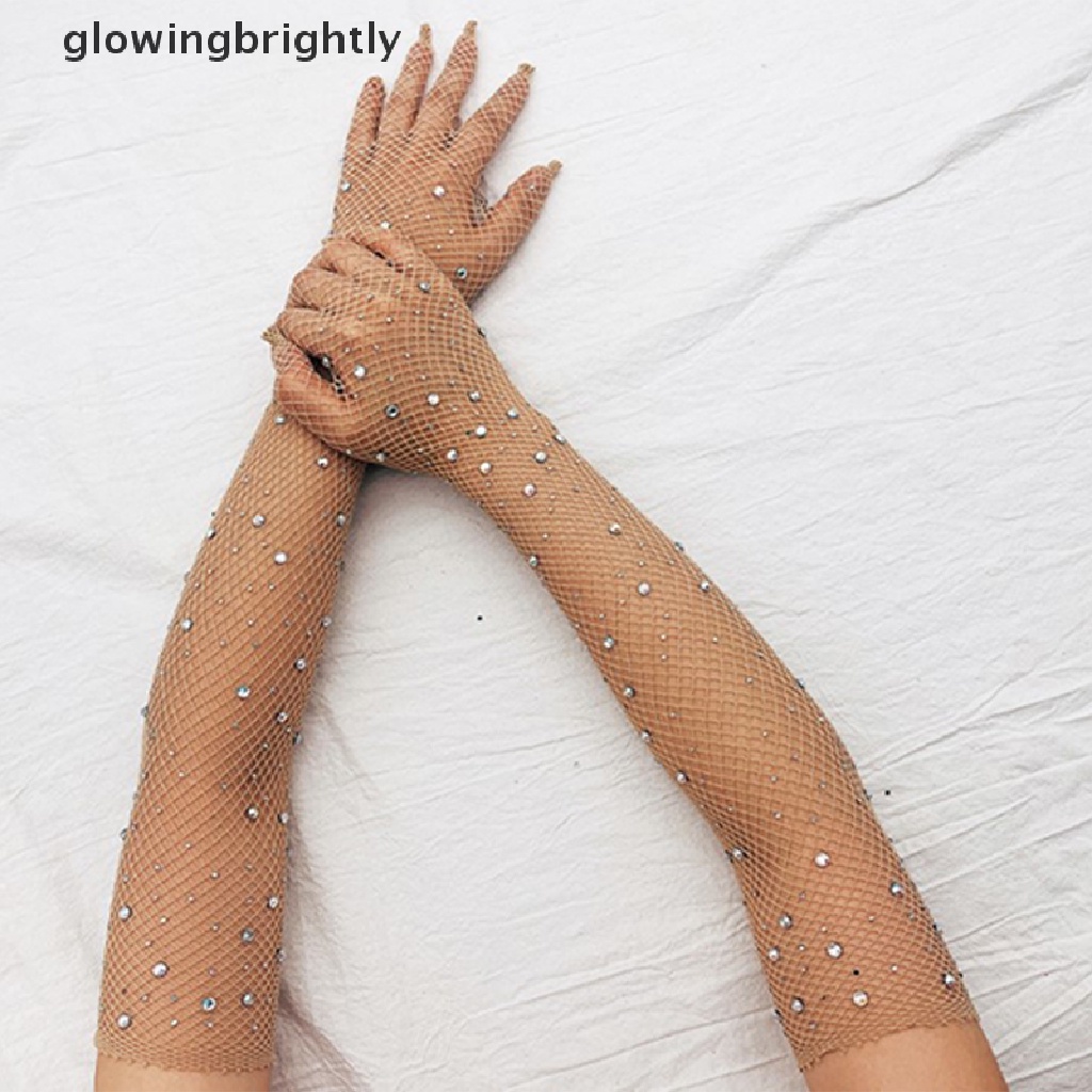 Black White Red Long Mesh Gloves With Rhinestones Hollow Fishing Net ...