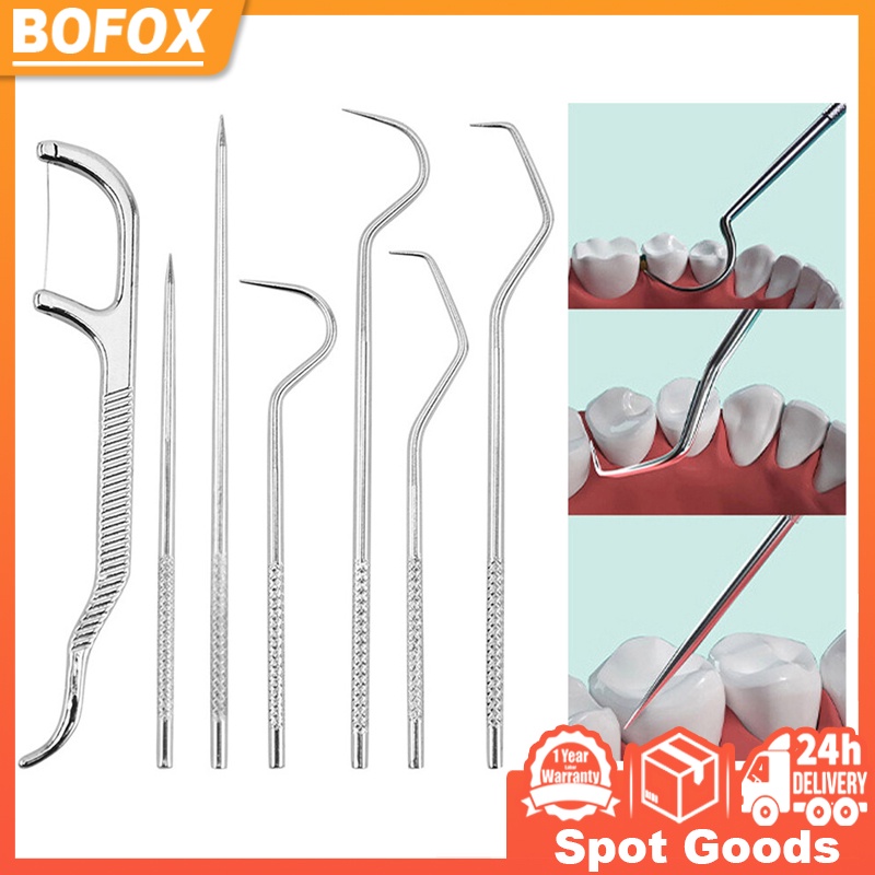 7pcs Set Toothpick Set Metal Stainless Steel Tooth Flossing Portable ...