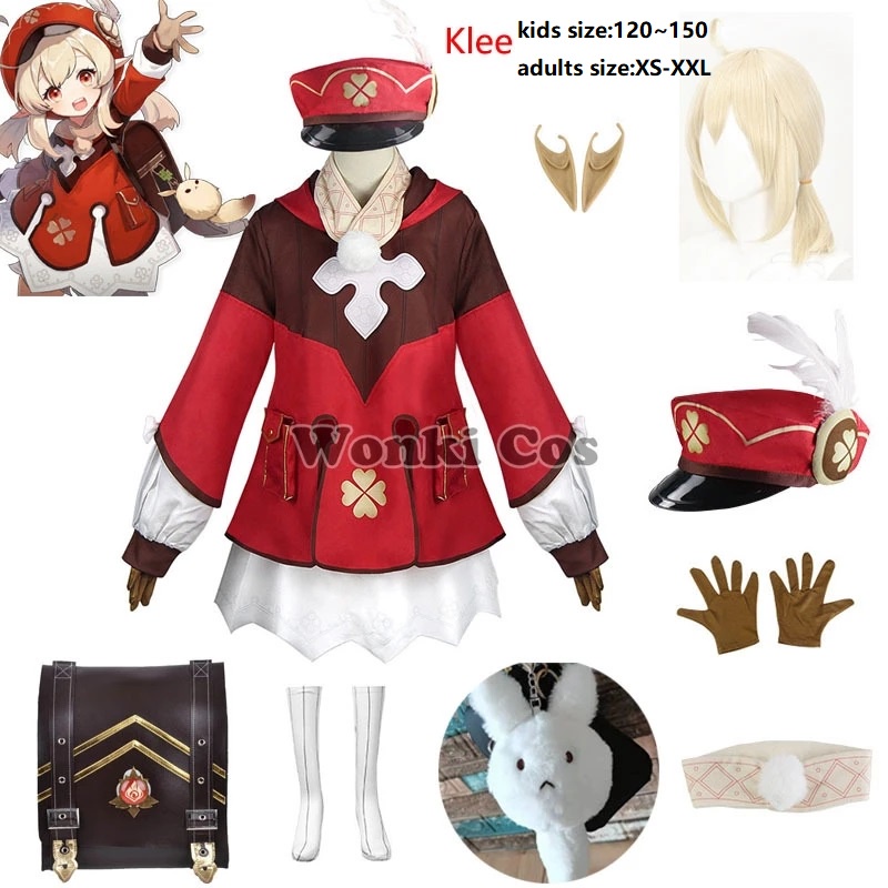 Game Genshin Impact Klee Cosplay Costume Wig Hat Full Set Cute Loli ...
